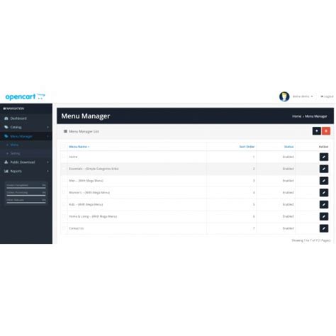 OpenCart Menu Manager