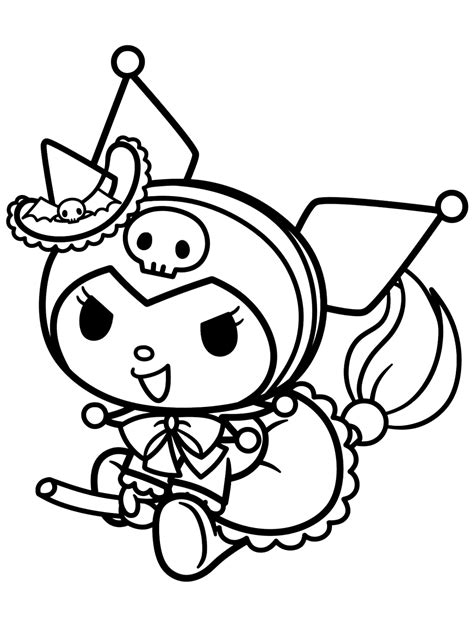 Kuromi Flying Broom Coloring Page Turkau