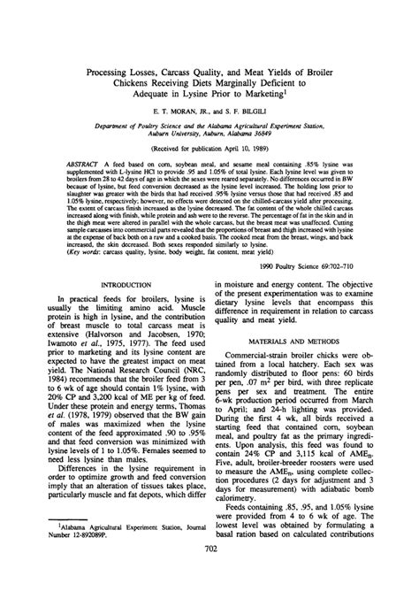 Pdf Processing Losses Carcass Quality And Meat Yields Of Broiler Chickens Receiving Diets
