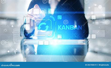 Kanban Work Flow Process Management System Concept On Virtual Screen Stock Image Image Of
