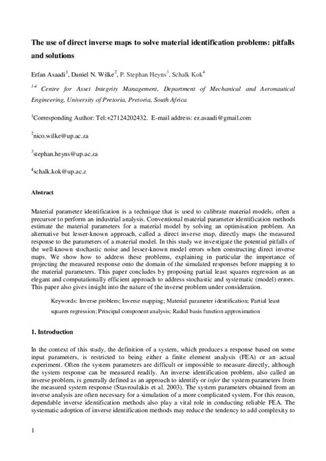 Pdf The Use Of Direct Inverse Maps To Solve Material Identification Problems Pitfalls And