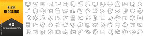 Blog And Blogging Line Icons Collection Big Ui Icon Set In A Flat Design Thin Outline Icons