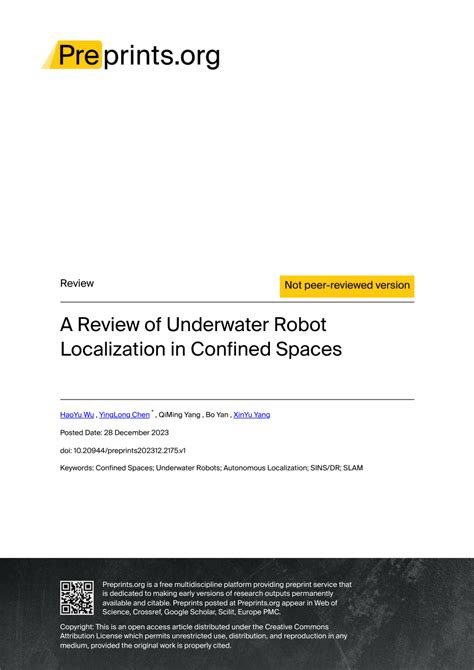 Pdf A Review Of Underwater Robot Localization In Confined Spaces