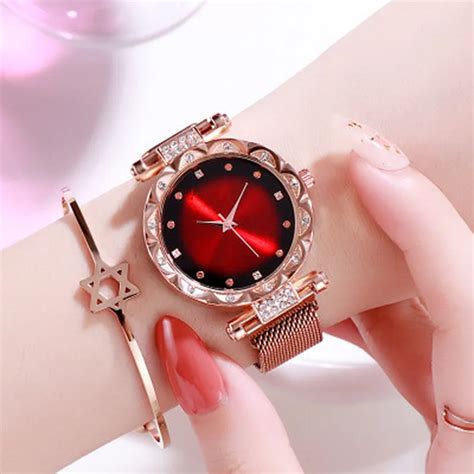 Роскошные Для женщин Магнитная часы Relogio Feminino градиент стразы женские Нержавеющая сталь