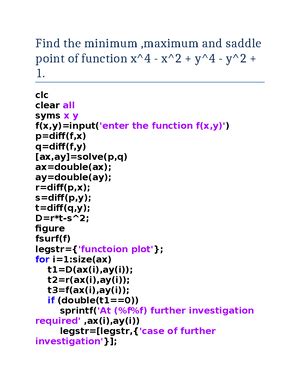Etremas In Matlab LAB ASSESSMENT 1 Find The Local And Global Maxima