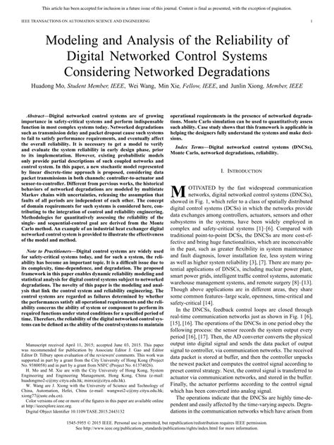 Pdf Modeling And Analysis Of The Reliability Of Digital Networked Control Systems Considering