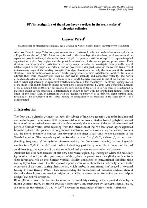 Pdf Piv Investigation Of The Shear Layer Vortices In The Near Wake Of A Circular Cylinder