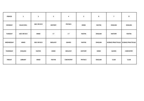 Time Table Class X Pdf