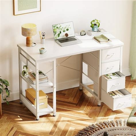 Lufeiya White Desk With Drawers And Storage Shelves 47 Inch Study Work