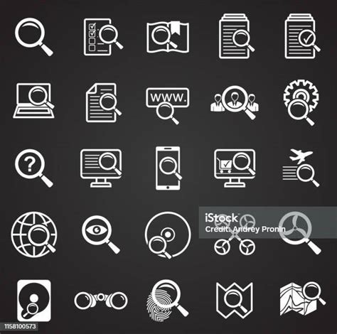 그래픽 및 웹 디자인에 대한 배경에 설정된 관련 아이콘을 검색합니다 간단한 그림 웹 사이트 버튼 또는 모바일 앱에 대한 인터넷 개념 기호입니다 검색에 대한 스톡 벡터 아트