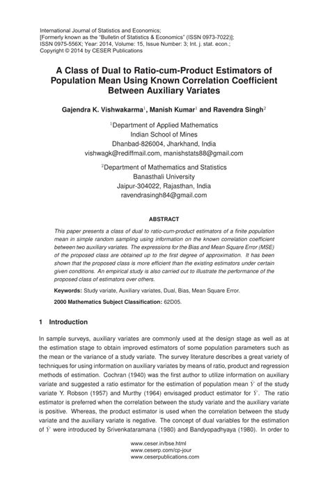 Pdf A Class Of Dual To Ratio Cum Product Estimators Of Population