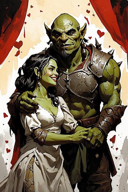 A Happy Orc Couple Of Lovers Holding A Poster Valinor Will Fall