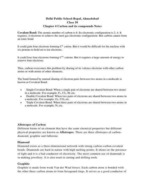 Class 10 Chapter 4 Notes Pdf Chemical Bond Carbon