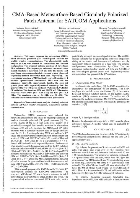 Pdf Cma Based Metasurface Based Circularly Polarized Patch Antenna For Satcom Applications