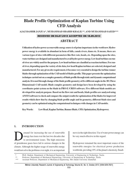 Blade Profile Optimization Of Kaplan Turbine Using Cfd Analysis Pdf