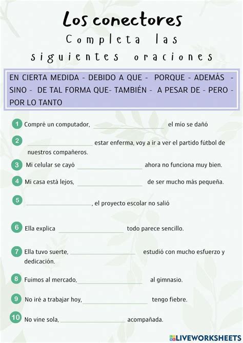 Conectores Online Activity For Secundaria Middle School Spanish