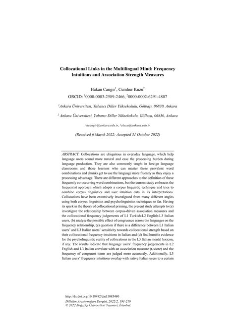 Pdf Collocational Links In The Multilingual Mind Frequency Intuitions And Association