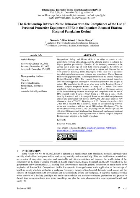 Pdf The Relationship Between Nurse Behavior With The Compliance Of The Use Of Personal