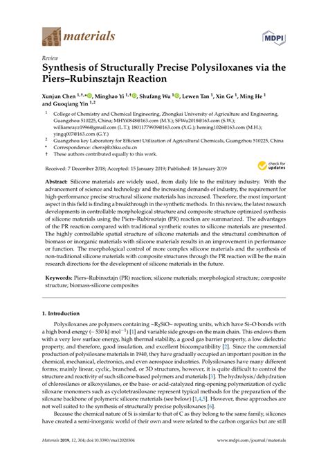 Pdf Synthesis Of Structurally Precise Polysiloxanes Via The Piers