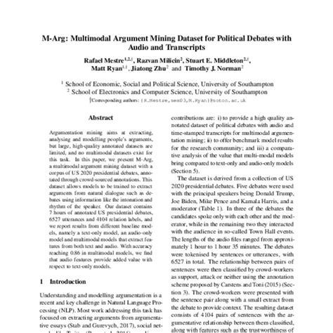 M Arg Multimodal Argument Mining Dataset For Political Debates With Audio And Transcripts Acl
