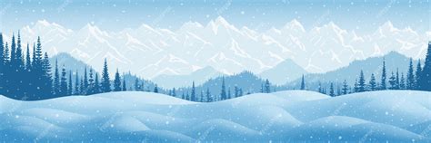 Paisaje De Montaña De Invierno Ventisqueros Y árboles Nieva Vector