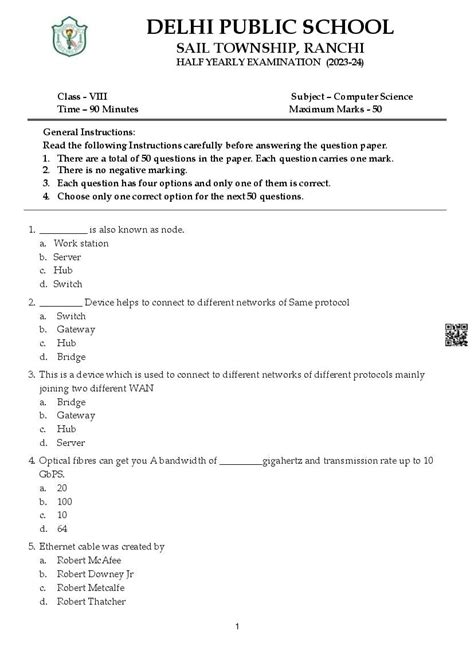 Class 8 Computer Science Half Yearly Question Paper 2024 Download 8th