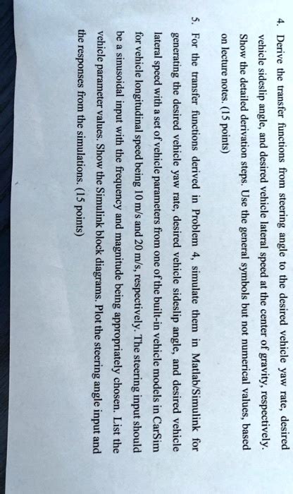 Solved The Responses From The Simulations 15 Points Vehicle Parameter Values Show The