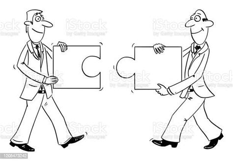 직소 퍼즐의 일치하는 조각을 들고 두 사업가의 벡터 만화 만화 가공의 인물에 대한 스톡 벡터 아트 및 기타 이미지 가공의 인물 개념 남자 Istock