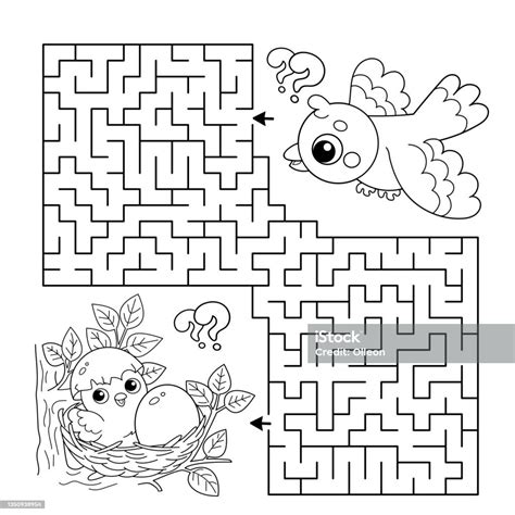 미로 또는 미로 게임 수수께끼 작은 병아리와 둥지에 계란 만화 새의 색칠 페이지 개요 아이들을위한 색칠 공부책 0명에 대한 스톡 벡터 아트 및 기타 이미지 Istock