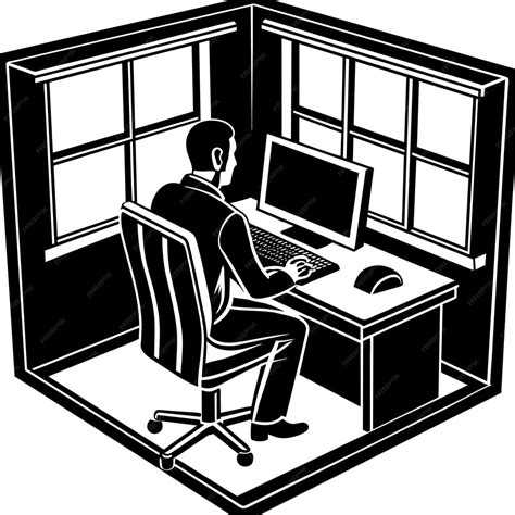 Premium Vector A Man Is Working At A Computer In An Office