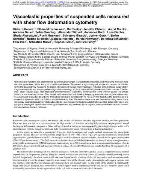 Pdf Viscoelastic Properties Of Suspended Cells Measured With Shear Flow Deformation Cytometry