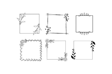 Premium Vector Floral Decorative Square Frames In Black And White Vector Illustration Design