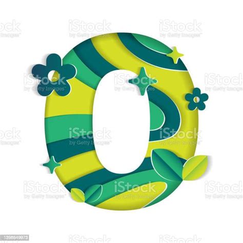 0 숫자 숫자 문자 환경 환경 일 잎 글꼴 편지 만화 스타일 추상 종이 반짝임 빛나는 녹색 산 지리 윤곽선 3d 종이 레이어 컷 아웃 카드 벡터 일러스트 레이 션 페이퍼