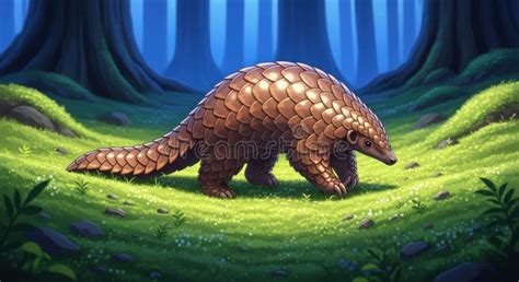Pangolin Walking Through The Forest Floor Surrounded By Green Grass And