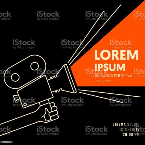 빈티지 필름 카메라 개요와 영화 및 영화 포스터 디자인 템플릿 배경 Film Festival에 대한 스톡 벡터 아트 및 기타