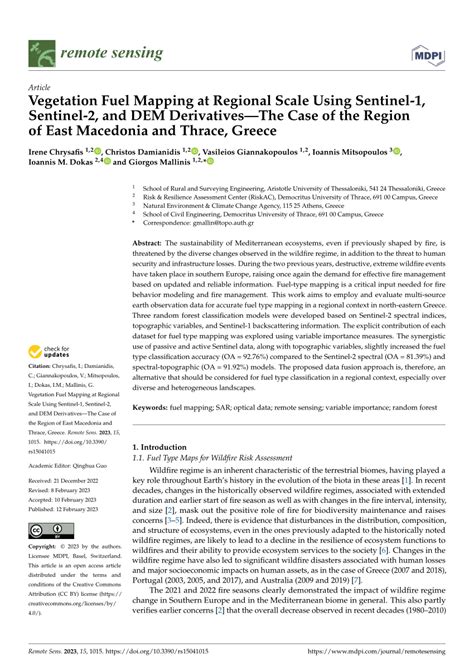 pdf vegetation fuel mapping at regional scale using sentinel 1