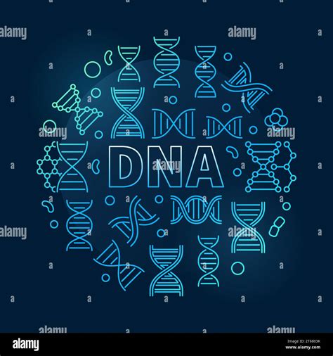 Dna Round Vector Science Blue Illustration In Linear Style On Dark