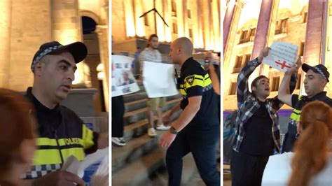 პოლიციამ პარლამენტთან აქტივისტებს პლაკატები წაართვა და დაუხია — ვიდეო Netgazeti • აქცია • ბექა