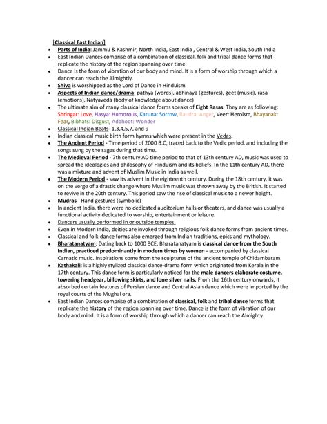 Trad East Indian Dance Notes Classical East Indian Parts Of India