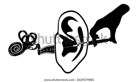 Human Ear Injection Black Isolated Silhouette Stock Vector Royalty