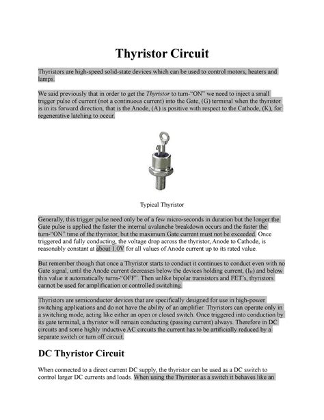 Week 5 Thyristor Circuit And Thyristor Switching Circuits Thyristor