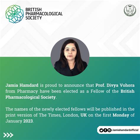 Jamia Hamdard Is Proud To Announce That Prof Divya Vohora From