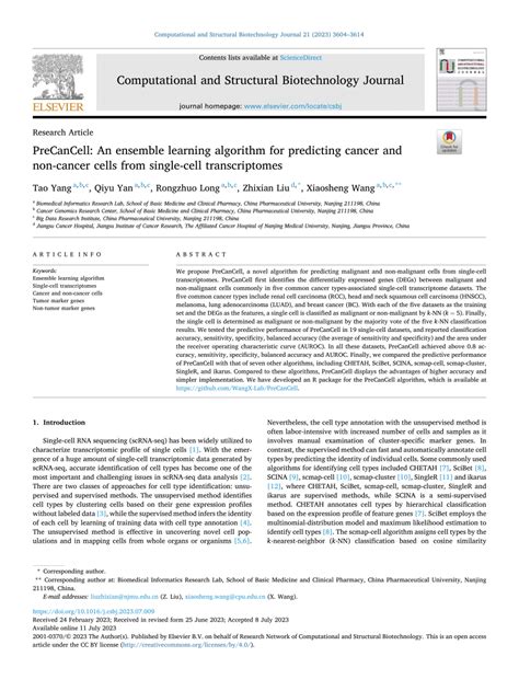 Pdf Precancell An Ensemble Learning Algorithm For Predicting Cancer