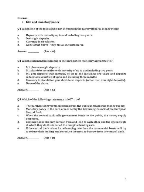 Ec4102 Tutorial Questions Week 10 Pdf European Central Bank