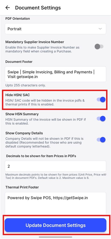 How To Hide Show Hsn Sac Code In The Invoice On Mobile Android Swipe