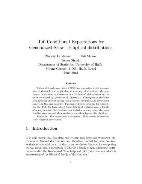 Pdf Tail Conditional Expectations For Generalized Skew — Elliptical Distributions