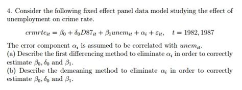 Consider The Following Fixed Effect Panel Data Model