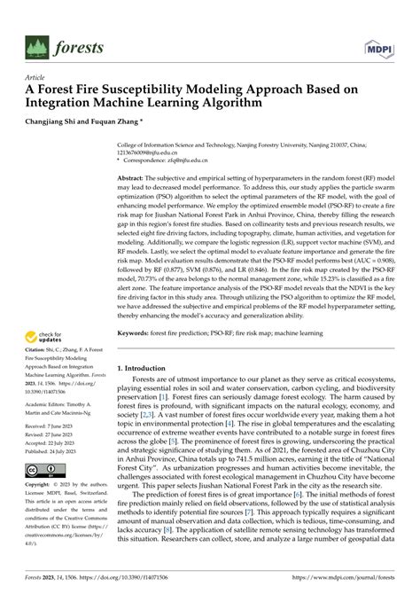 Pdf A Forest Fire Susceptibility Modeling Approach Based On Integration Machine Learning Algorithm