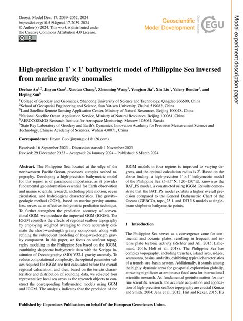 Pdf High Precision 1′ × 1′ Bathymetric Model Of Philippine Sea