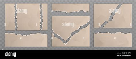 Torn Craft Paper Brown Cardboard Sheets With Uneven Edges Ragged Blank Page Pieces Isolated On